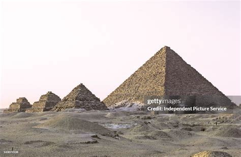 The Pyramid Of Menkaure In Giza Egypt With Three Smaller Pyramids