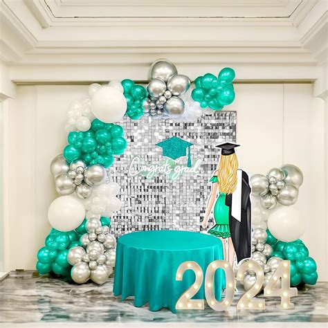 Yeewaka Chrome Teal And Silver White Balloon Garland Arch Kit 110pcs Chrome Teal