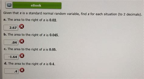 Solved EBook Given That Z Is A Standard Normal Random Chegg Com
