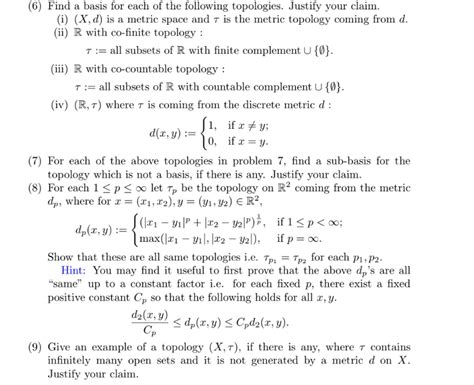 Solved 6 Find A Basis For Each Of The Following Chegg Com