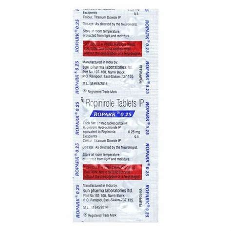 Ropinirole Hydrochloride Tablets Strength 0 25 Mg At Rs 80 Stripe In Hingna