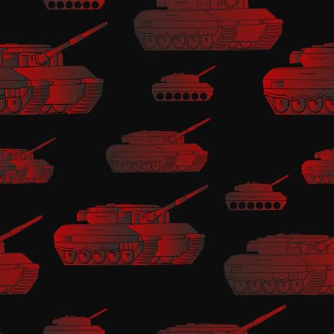 Seamless Pattern With Red Military Tanks Backdrop With Combat Vehicle