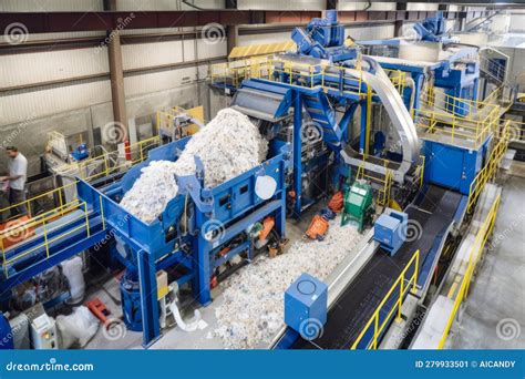 A Plastic Recycling Plant With Workers Operating Equipment To Sort