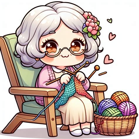 Grandma Knitting Anime Chibi Kawaii Coloring Book Ai Art Generator Easy Peasy Ai