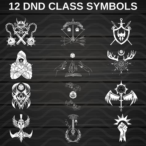 12 Black 12 White Dnd Class Symbols Dungeons And Dragons Bunlde