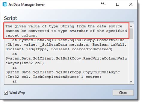 Error Type String Cannot Be Converted To Type Nvarchar Of The