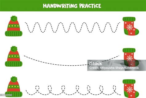 아이들을위한 추적 라인 크리스마스 모자와 양말 쓰기 연습 0명에 대한 스톡 벡터 아트 및 기타 이미지 0명 개인 장식품