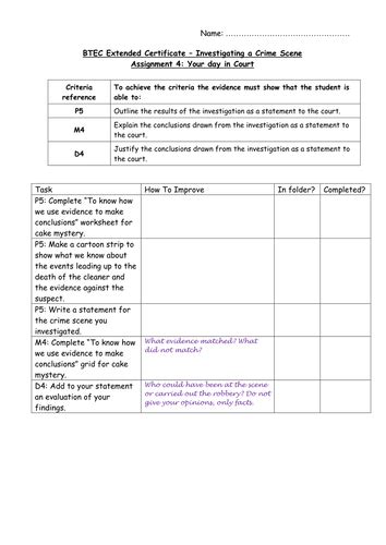 Btec Level 2 Unit 13 Forensics Assignment 4 Teaching Resources