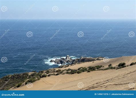 View Across The Desert Landscape Of Concon Dunes A Large Area Of Sand