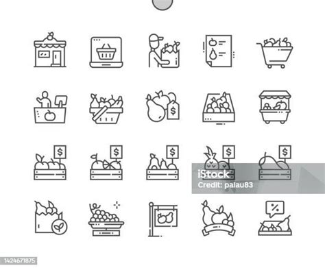 과일 가게 망고 가격 배달 과일 자연 식품의 슈퍼마켓 픽셀 완벽한 벡터 얇은 선 아이콘 간단한 최소 픽토그램 과일에 대한 스톡 벡터 아트 및 기타 이미지 Istock