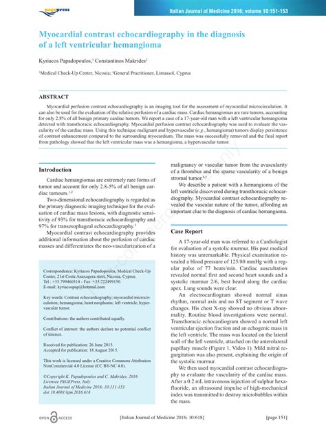 Pdf Myocardial Contrast Echocardiography In The Diagnosis Of A Left Ventricular Hemangioma