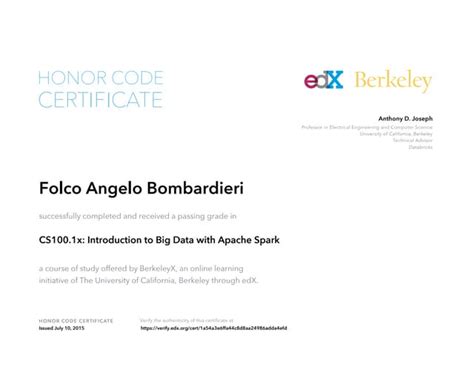 Certificate Of Accomplishment Introduction To Big Data With Apache