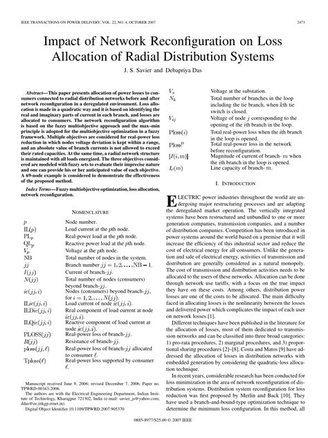Pdf Impact Of Network Reconfiguration On Loss Allocation Of Radial Distribution Systems