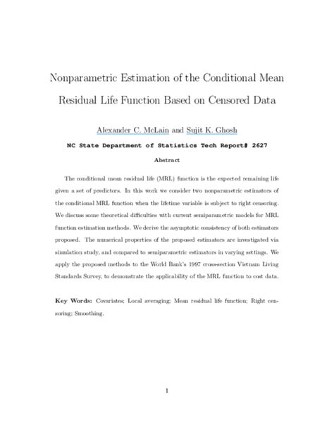 Pdf Nonparametric Estimation Of The Conditional Mean Residual Life