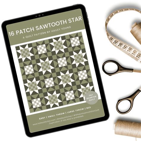 16 Patch Sawtooth Star Quilt Pattern Pdf Download Hailey Stitches