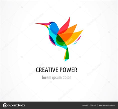 Hummingbird Creative Digital Abstract And Bird Colorful Icon — Stock