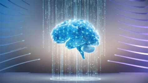 Glowing Ai Brain Made Of Interconnected Nodes With Streams Of Binary