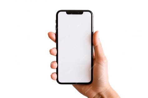 Женщина рука держит телефон вертикально на белом фоне шаблон макета мобильного смартфона