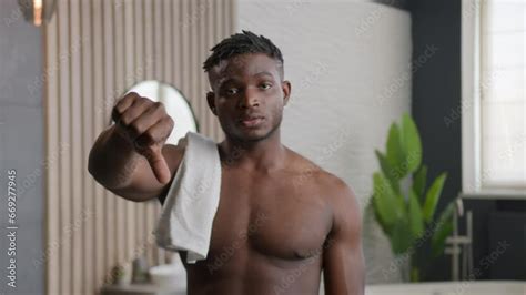 Sad Dissatisfied African American Man Upset Naked Handsome 30s Guy Male