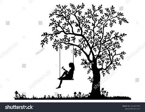 Swing Tree Clip Art Girl On Stock Vector Royalty Free Shutterstock
