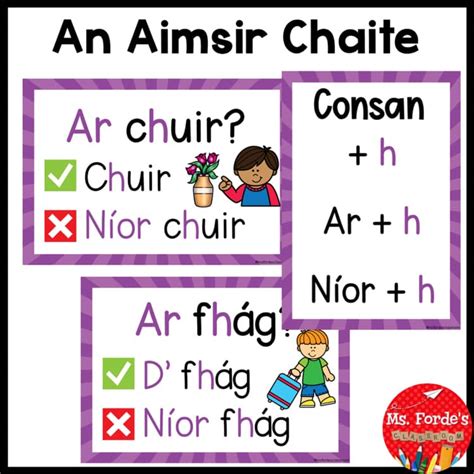 Gaeilge Aimsir Chaite Irish Past Tense Rules Poster Set Tpt