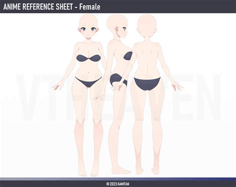Anime Base Female Fullbody Three Direction Turnaround Reference Sheet
