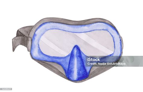 고글 흰색 배경에 분리된 파란색 다이빙 고글 수중 마스크 클립 아트입니다 만화 스타일의 다이빙 개체 그림입니다 여름 방학 액세서리 수중 활동 개체입니다 0명에 대한 스톡