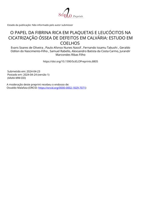 Pdf O Papel Da Fibrina Rica Em Plaquetas E LeucÓcitos Na CicatrizaÇÃo