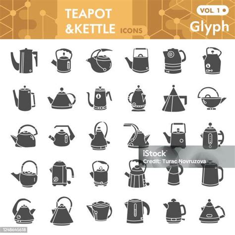 주전자 솔리드 아이콘 세트 주전자 기호 컬렉션 또는 스케치 흰색 배경에 고립 된 웹 글리프 스타일의 Pictogram 패키지에