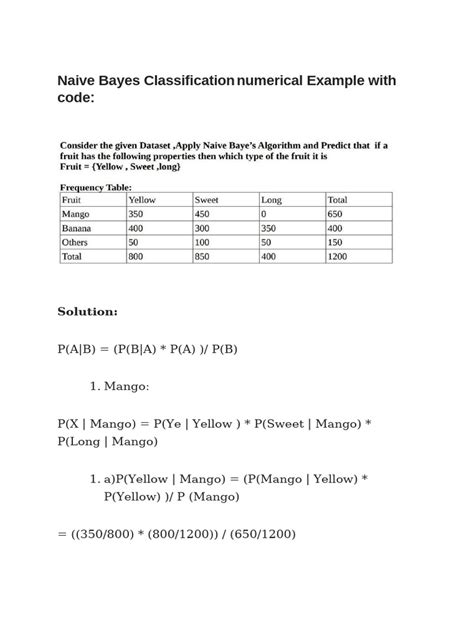 Naive Bayes Classification Numerical Example With Code Pdf Multivariate Statistics