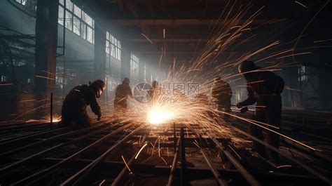 工人焊接框架的钢筋的特写镜头高清图片下载 正版图片600001075 摄图网