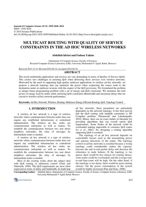 pdf multicast routing with quality of service constraints in the ad