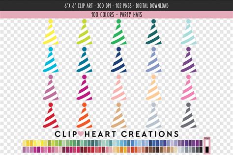 Party Hat Clip Art 100 Colors Gráfico Por Clipheartcreations