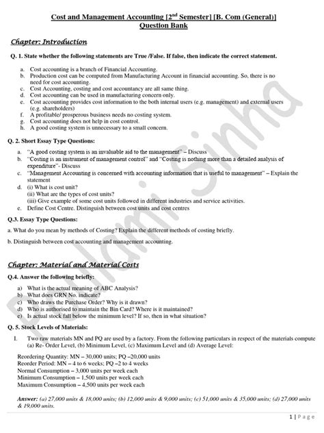 Cost And Management Accounting 2nd Sem Pdf Cost Accounting Cost