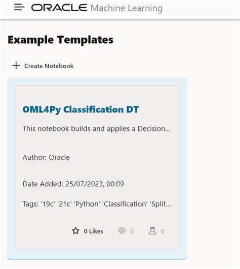 Oracle Machine Learning Create Template Tech Trainings