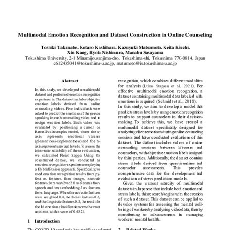 Multimodal Emotion Recognition And Dataset Construction In Online Counseling Acl Anthology