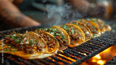 Mexican Street Tacos A Dynamic Shot Of Street Tacos Being Prepared
