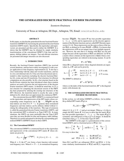 Pdf The Generalized Discrete Fractional Fourier Transforms