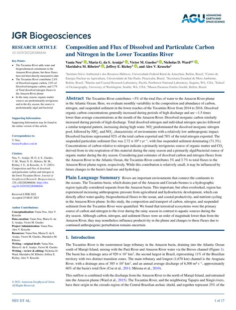 Composition And Flux Of Dissolved And Particulate Carbon And Nitrogen In The Lower Tocantins