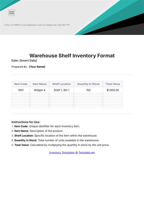 Free Warehouse Shelf Inventory Format Template To Edit Online