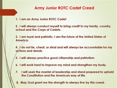 Jrotc Cadet Creed Welcome To Hhhs Jrotc Jrotc News And Events