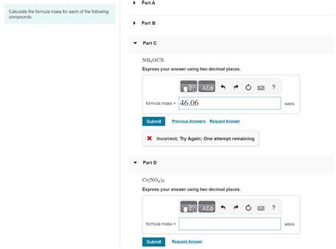 Solved Part ACalculate The Formula Mass For Each Of The Chegg