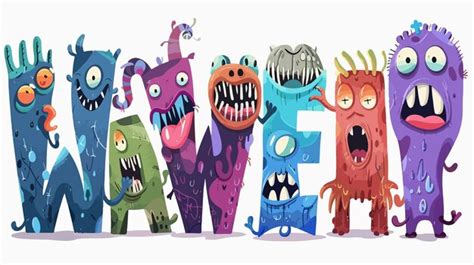 Colorful Monster Alphabet W Letter Vector Illustration Hand Drawn Premium Ai Generated Vector