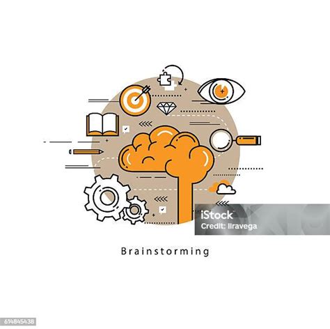 브레인스토밍 및 분석 플랫 라인 비즈니스 벡터 일러스트 디자인 배너 디자인에 대한 스톡 벡터 아트 및 기타 이미지 디자인 사색 아이콘 Istock