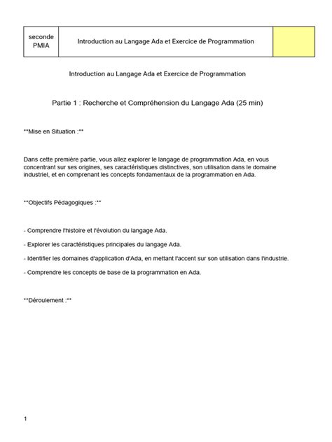 Introduction Au Langage Ada Et Exercice De Programmation Pdf
