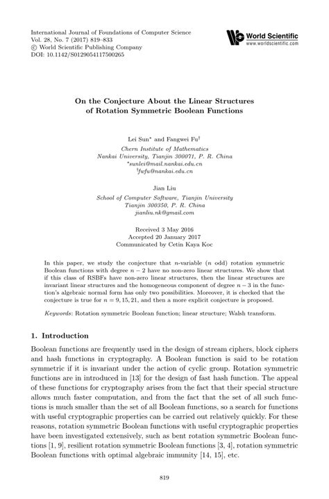pdf on the conjecture about the linear structures of rotation symmetric boolean functions