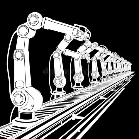 Automated Assembly Line Processing Items With Robotic Arms Stock Illustration Illustration Of