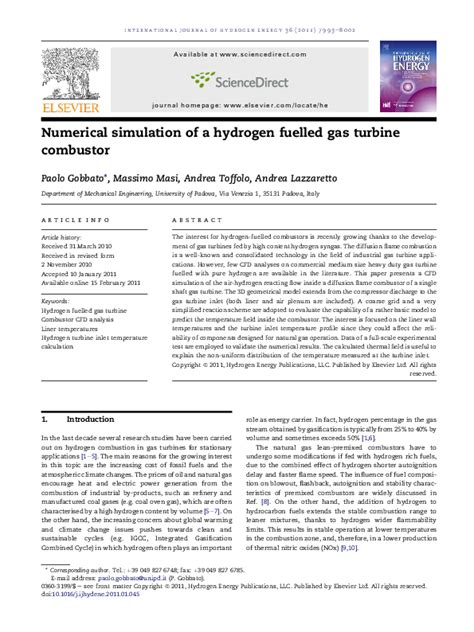 Pdf Numerical Simulation Of A Hydrogen Fuelled Gas Turbine Combustor