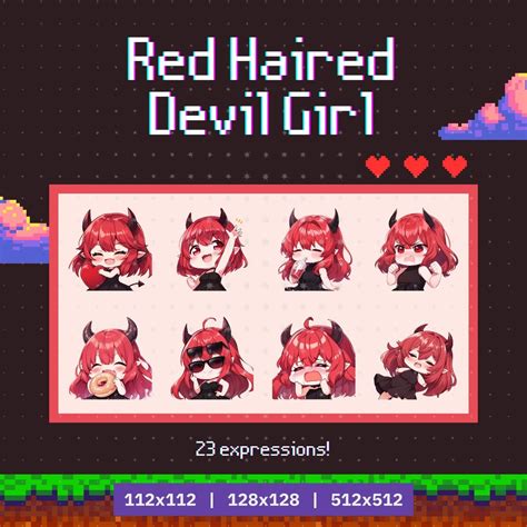 23 Twitch Emote Pack Girl Red Hair And Devil Horns Emote Set Bundle Twitch Discord Youtube