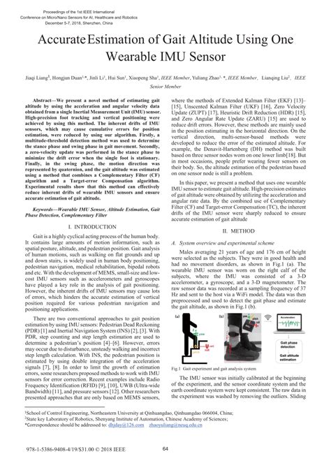 PDF Accurate Estimation Of Gait Altitude Using One Wearable IMU Sensor